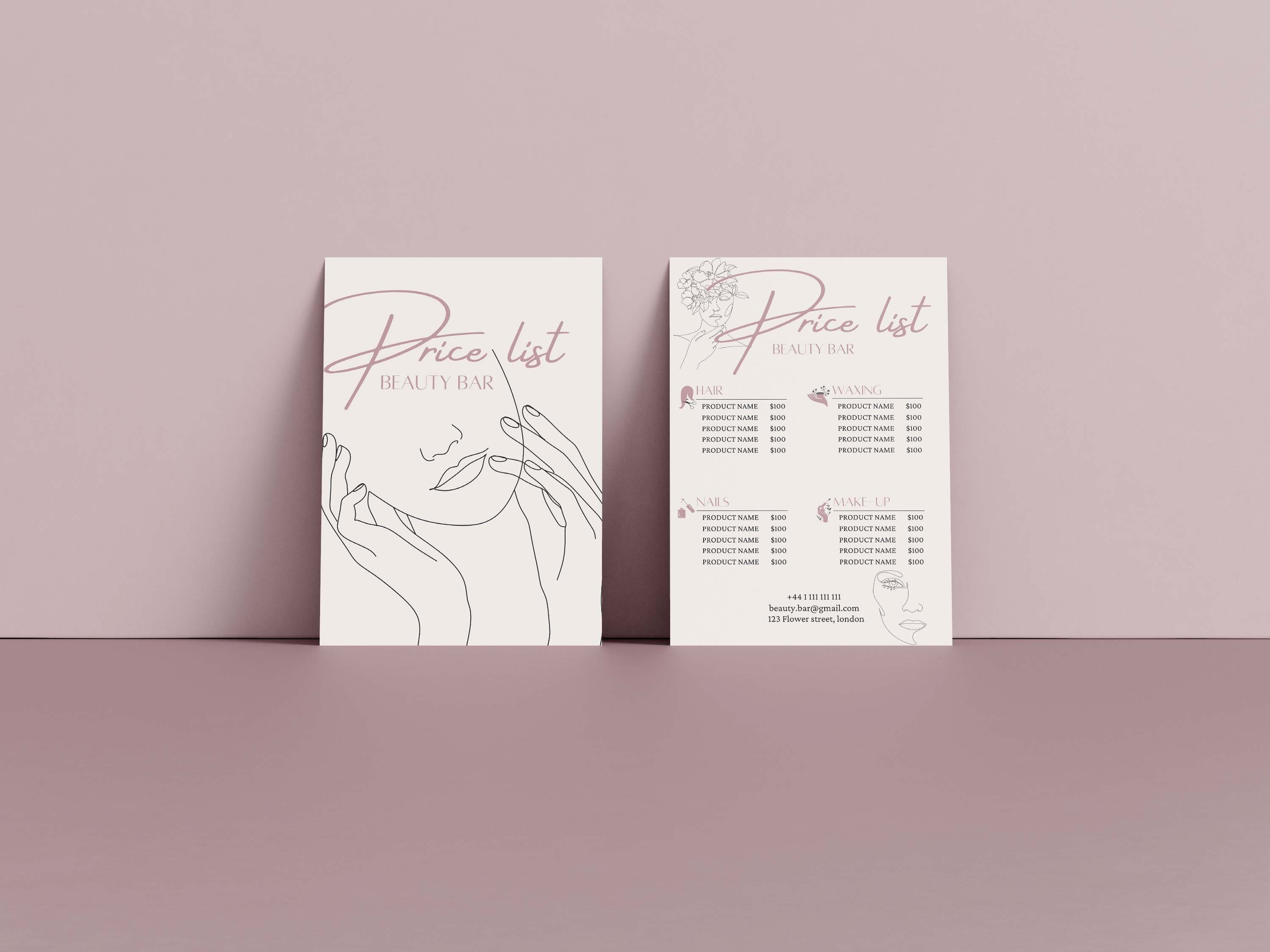 Editable Beauty Salon Price List Template, Editable Services Menu ...