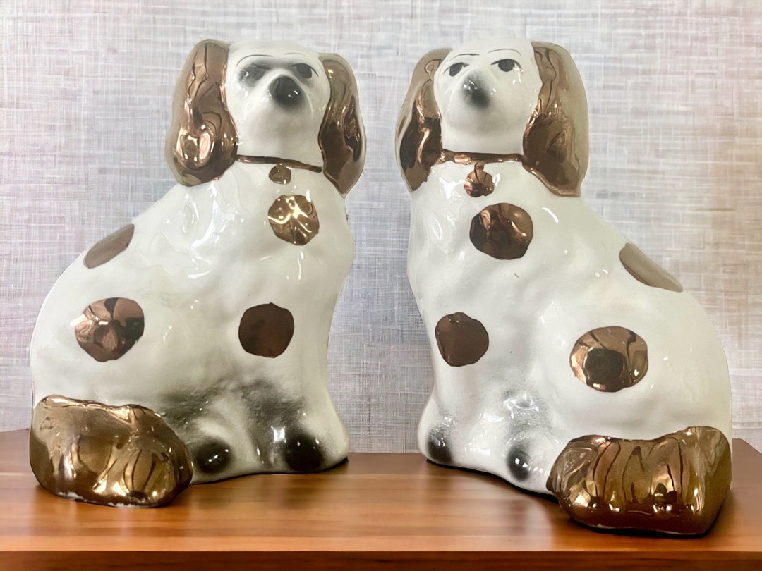 A Pair of Semi-antique English Wally Spaniel Staffordshire Dogs Mantle ...
