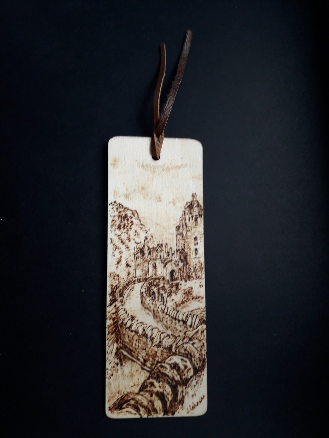 Wooden Bookmark With Hand Drawn Landscape Design Created Using ...