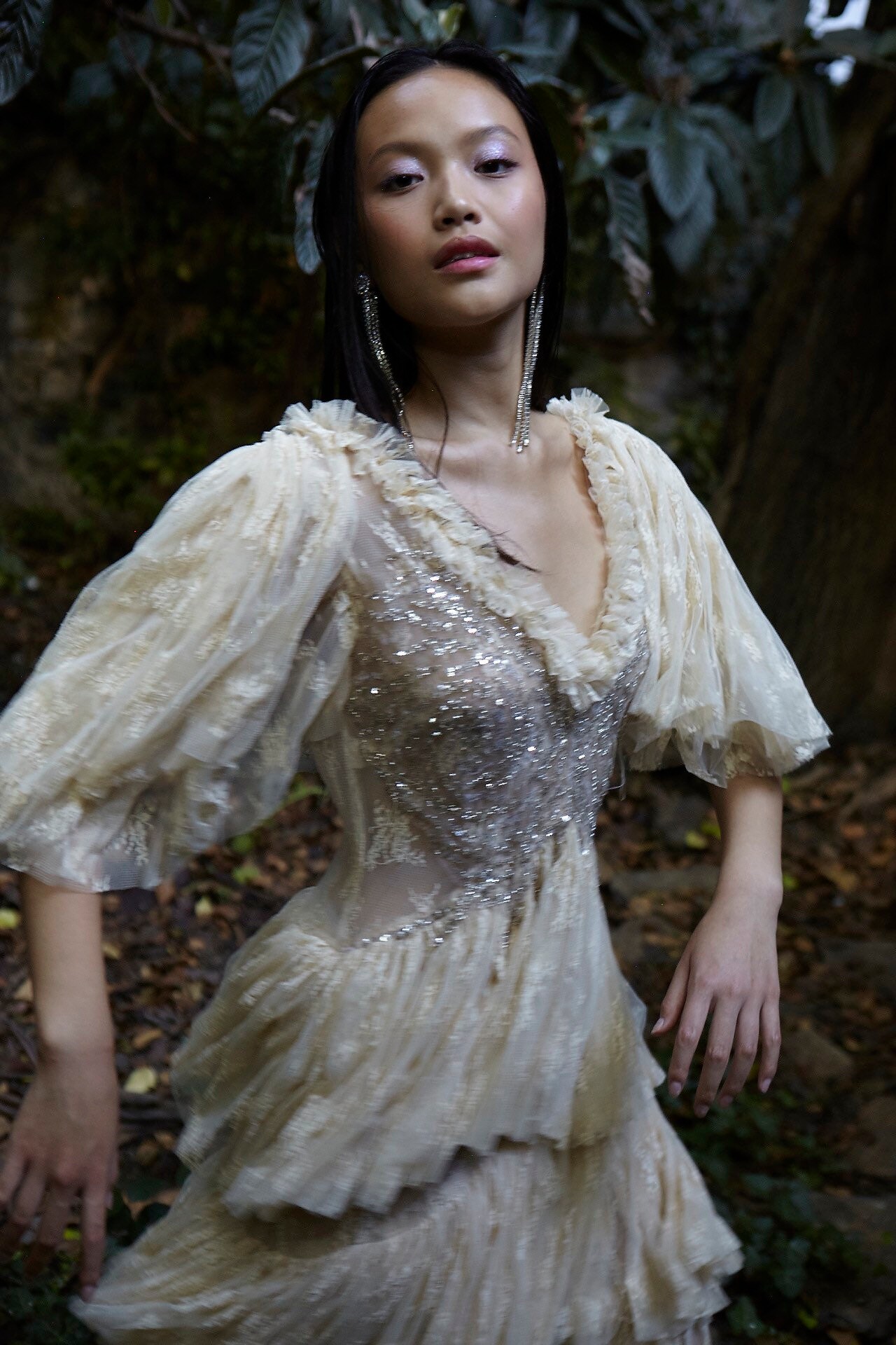 Cream Color Lace Fabric Shiny Stones Details Vintage Style Dress - Etsy