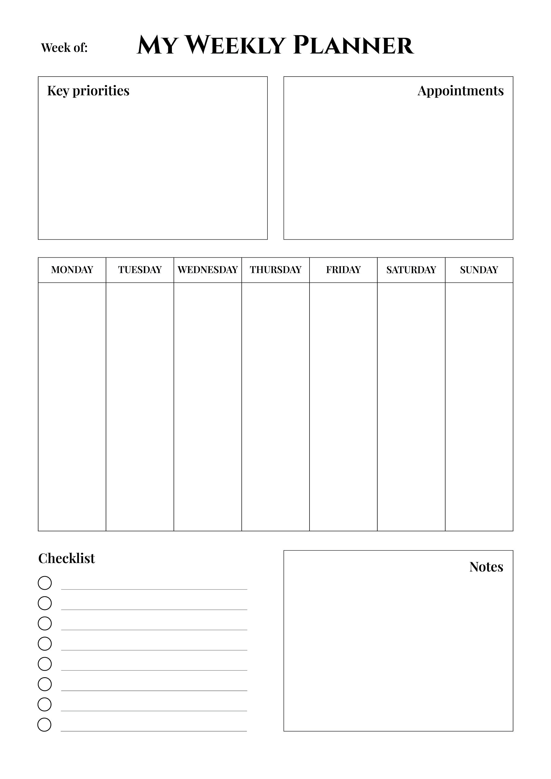 Weekly Planner Printable Minimalist Weekly Schedule Week at - Etsy