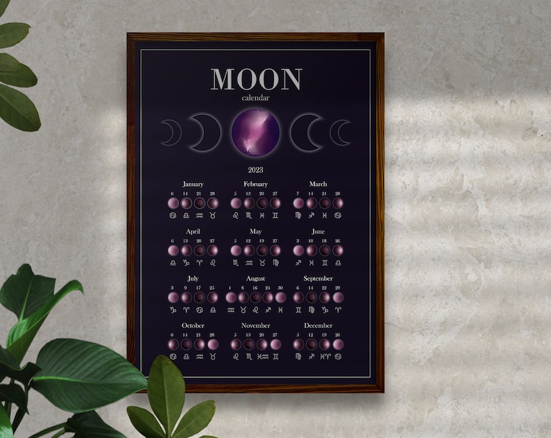 2023 MOON CALENDAR , Printable, Poster, Lunar Calendar, Moon Phases ...