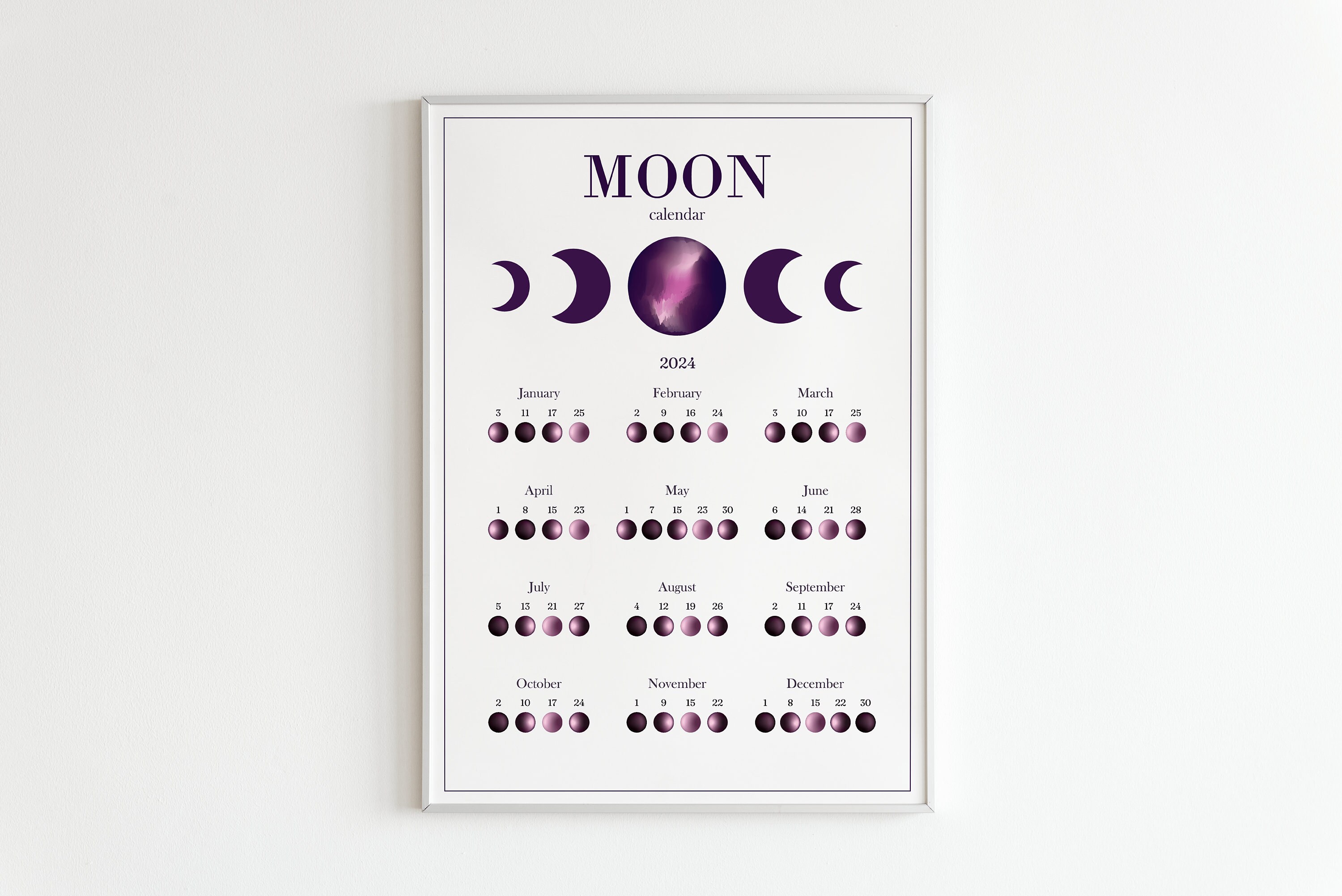 MOON CALENDAR 2024 Printable Poster Lunar Calendar Moon - Etsy