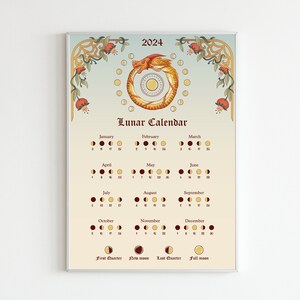 MOON CALENDAR 2024, Printable, Poster, Lunar Calendar, Moon Phases, Magic, Witch, Astrologie ...