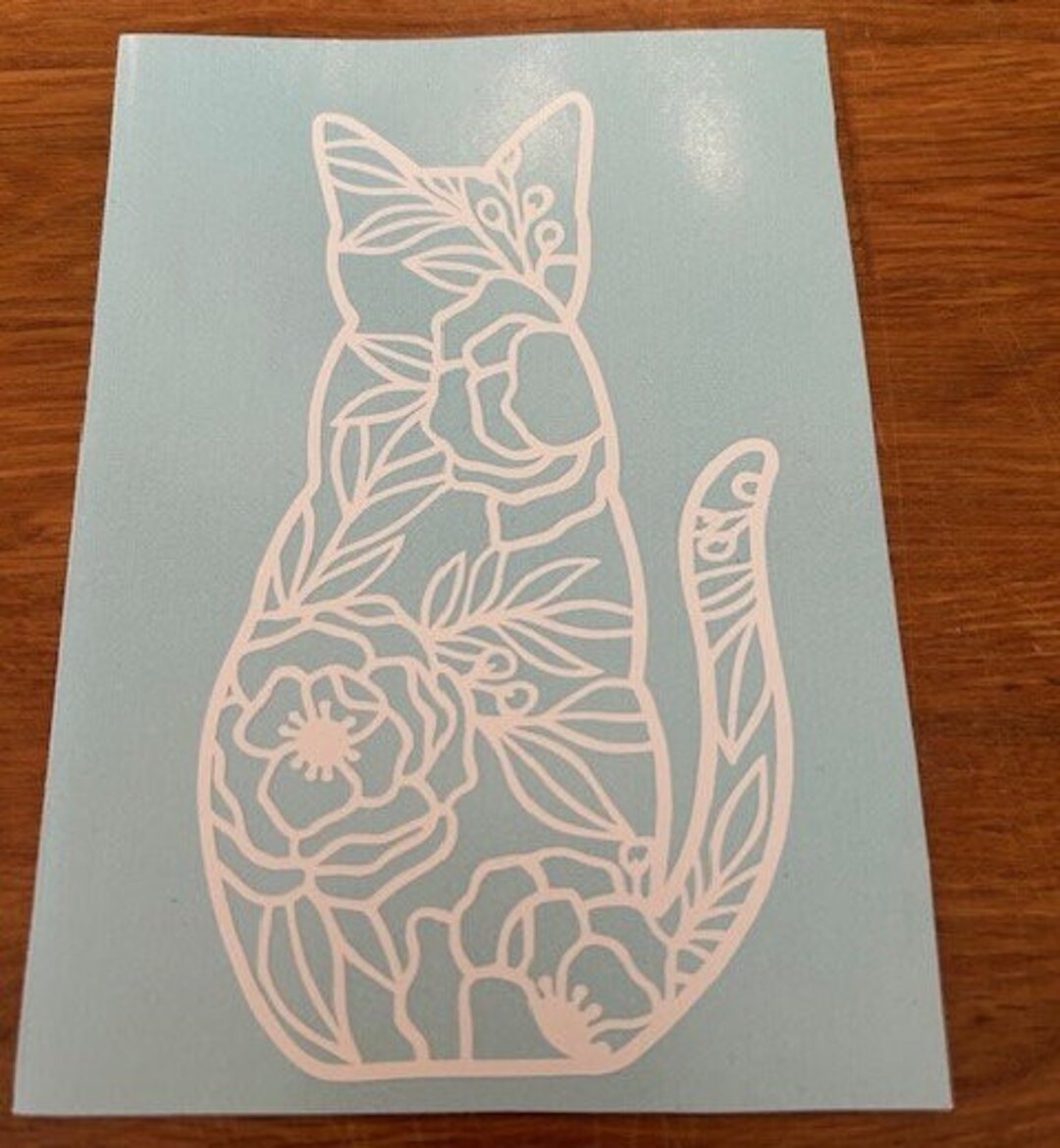 Cat Decal, New Floral Cat, Vinyl, Cat Window Sticker, Car, Truck ...