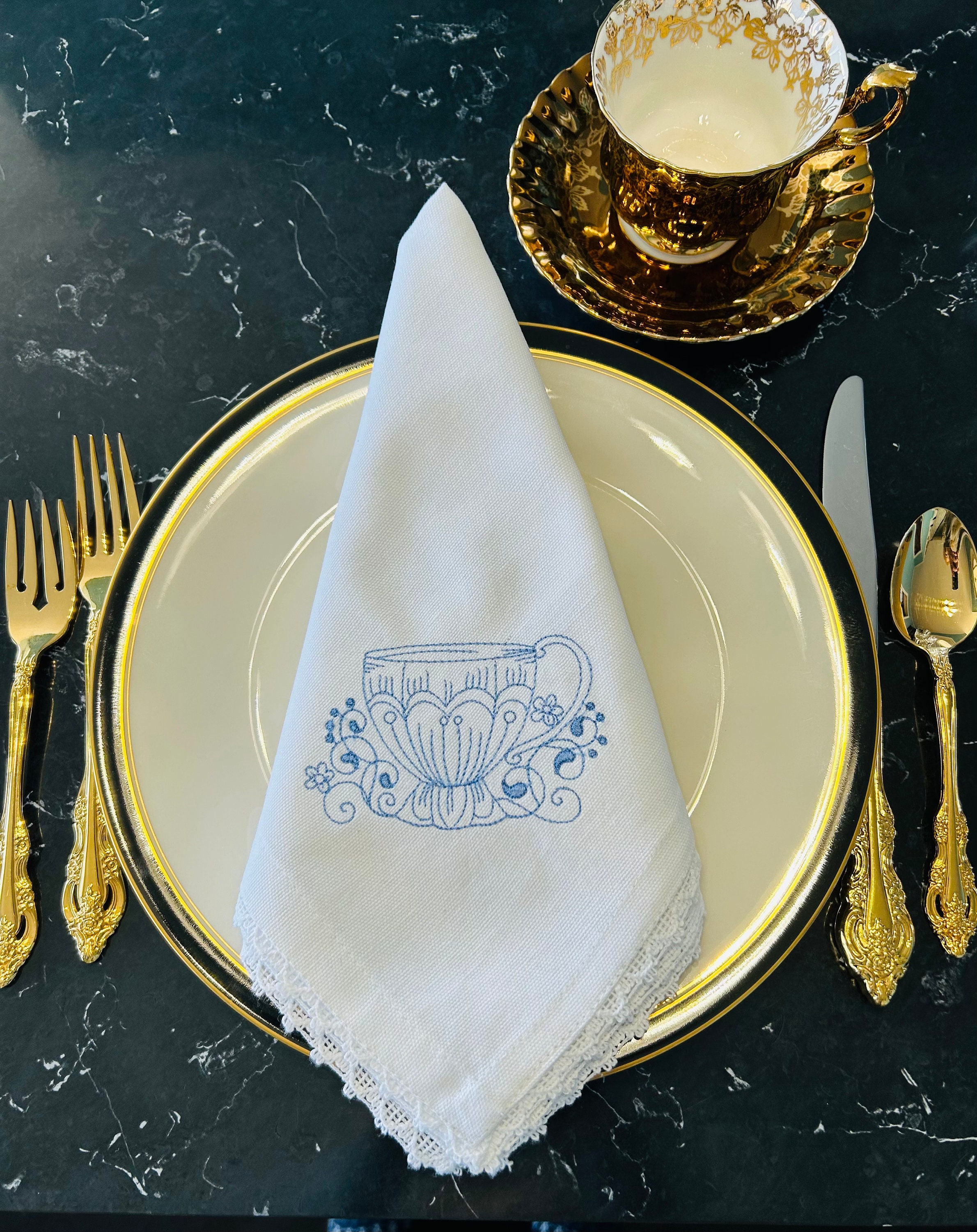 Embroidered Tea Cup Napkins/tea Cup Napkin/ Easter Napkins/tea Party ...