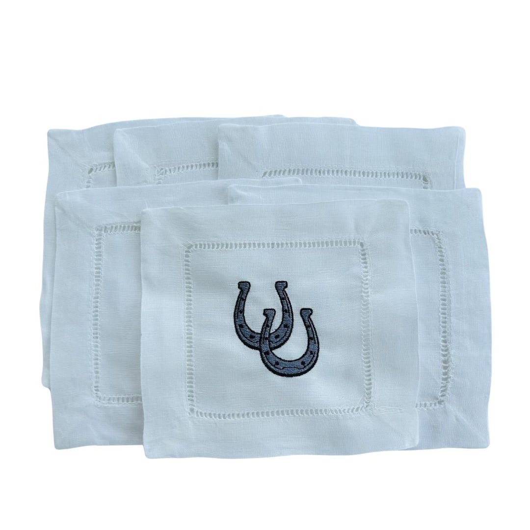 Embroidered Horseshoe Linen Cocktail Napkins - Set of 6 - Etsy