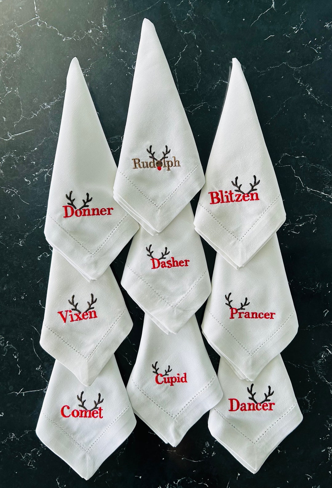 Embroidered Reindeer Christmas Napkin, Holiday Dinner Linen - Etsy