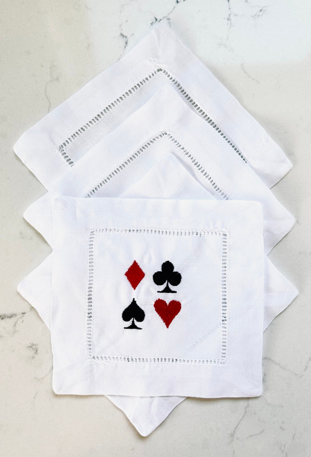 Set of 4 Embroidered Suit of Cards Cocktail Napkins/game Night/bar ...