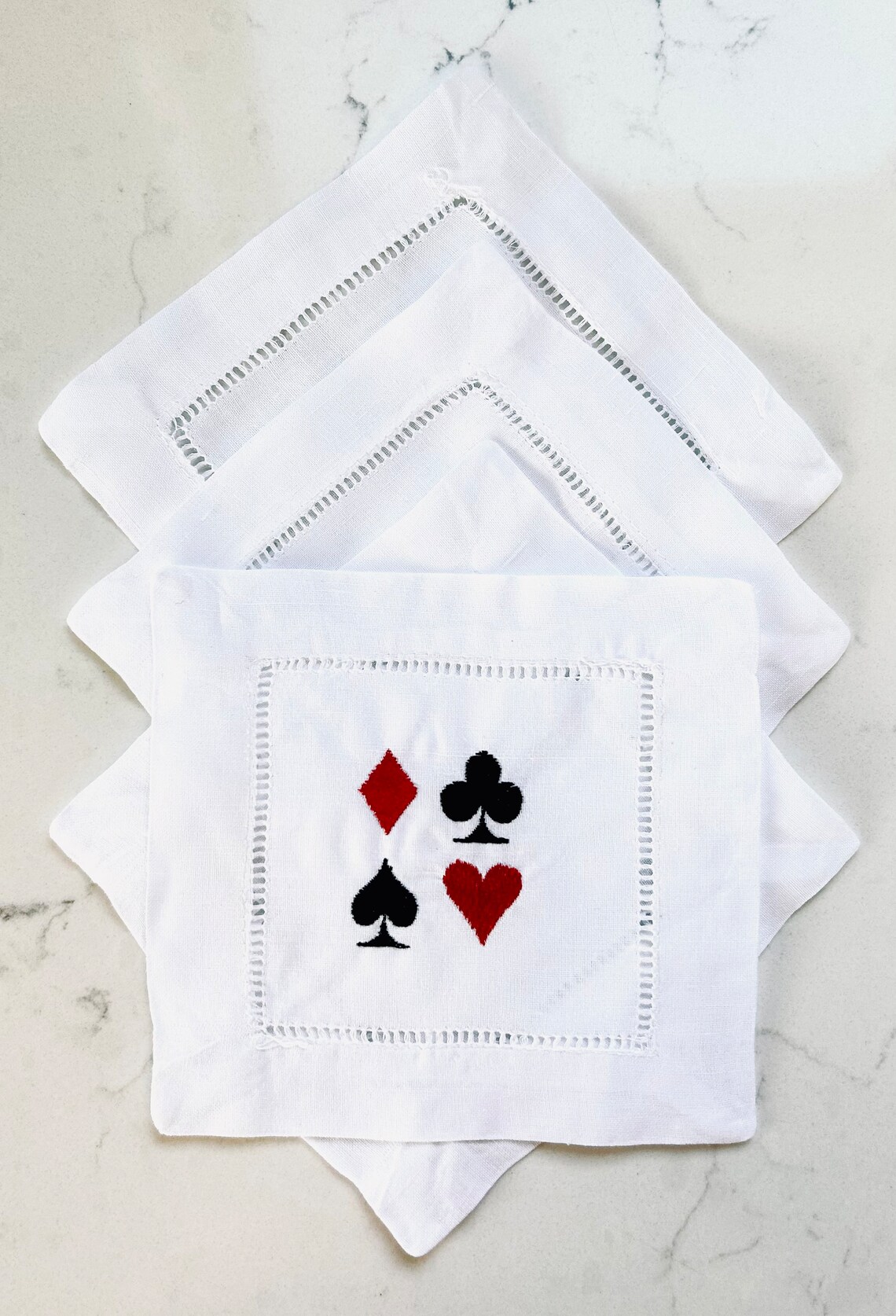 Set of 4 Embroidered Suit of Cards Cocktail Napkins/game Night/bar Cocktail Napkins/bar Cart ...