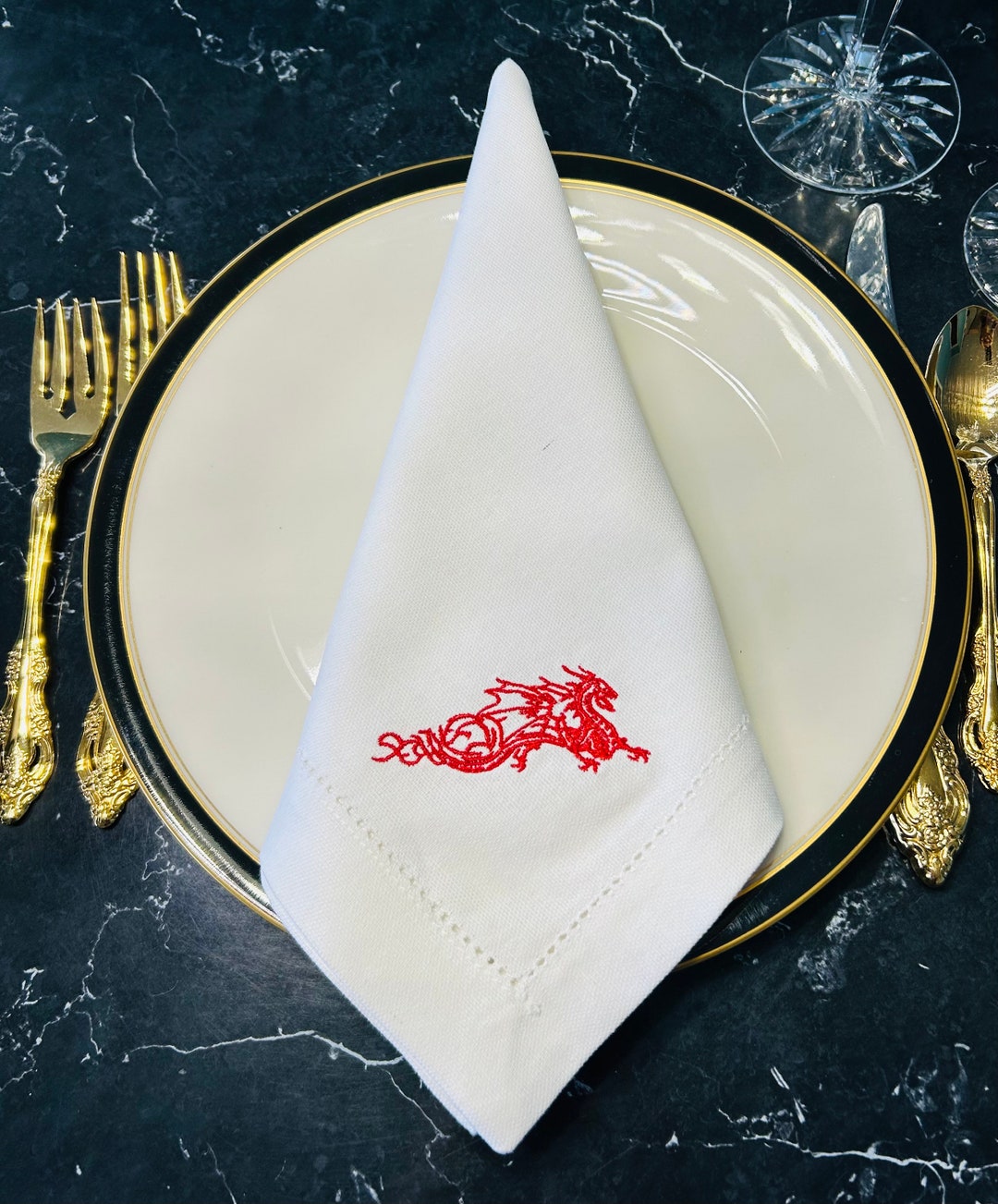 Embroidered Red Dragon Dinner Napkin: Chinese New Year Decor - Etsy