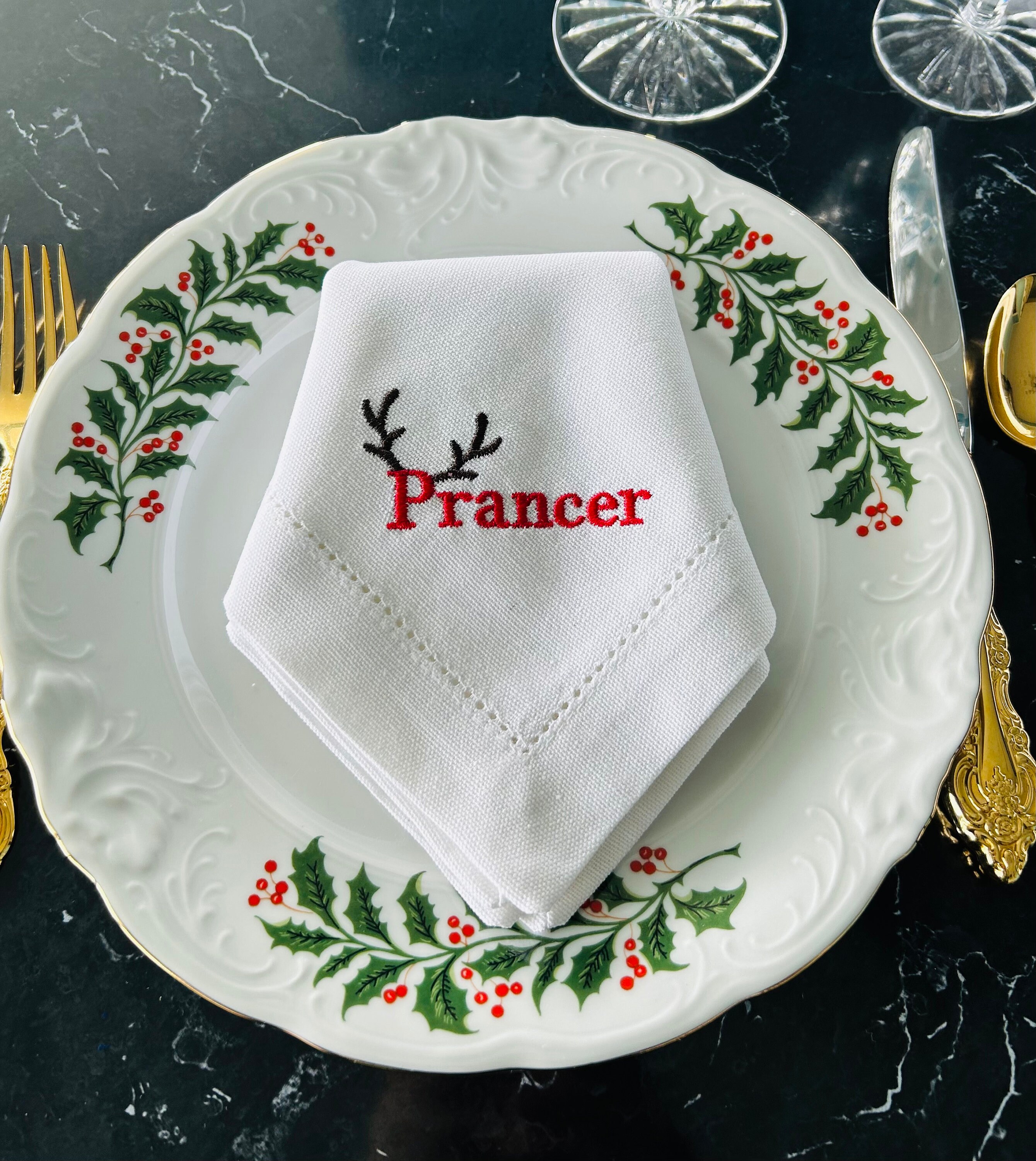 Embroidered Reindeer Christmas Napkin, Holiday Dinner Linen - Etsy
