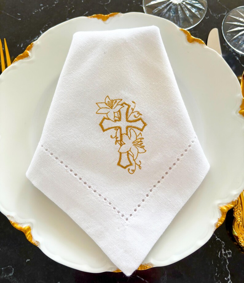 Embroidered Cross Cotton Napkin: Religious Dinner Decor - Etsy