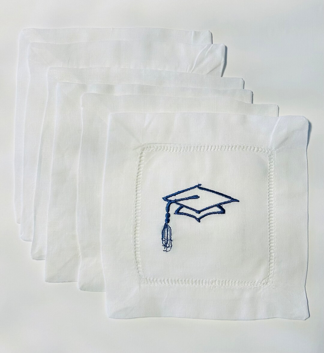 Set of 6 Embroidered Graduation Cocktail Napkins/high School Graduation ...