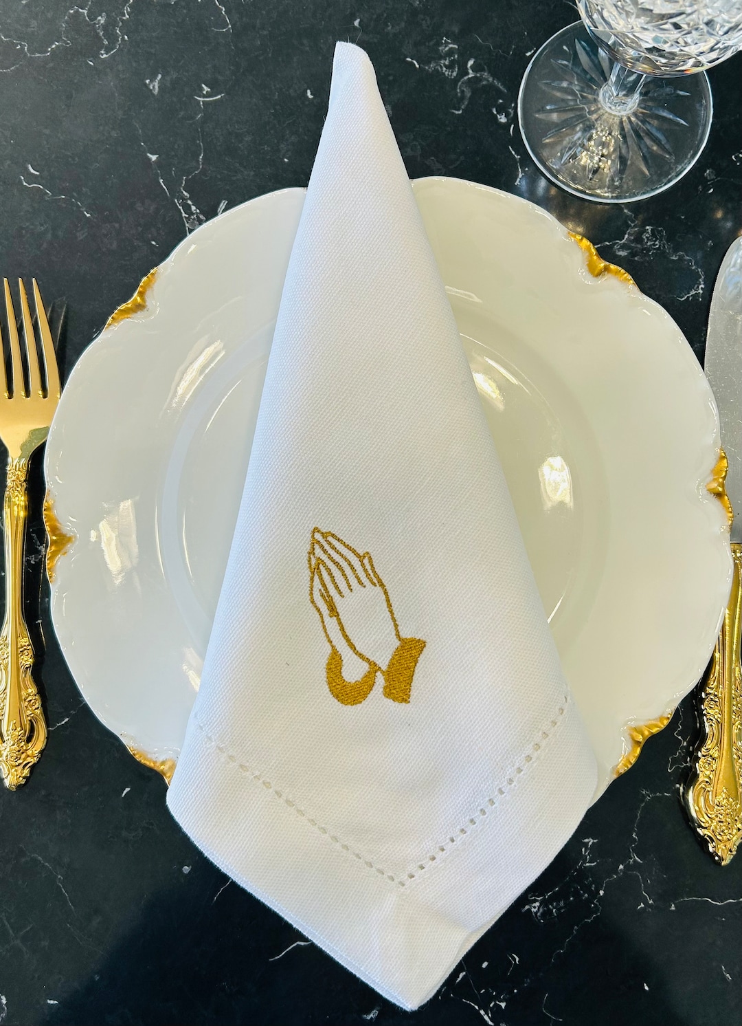 Embroidered First Communion Napkin: White Cotton Hemstitch, Religious ...