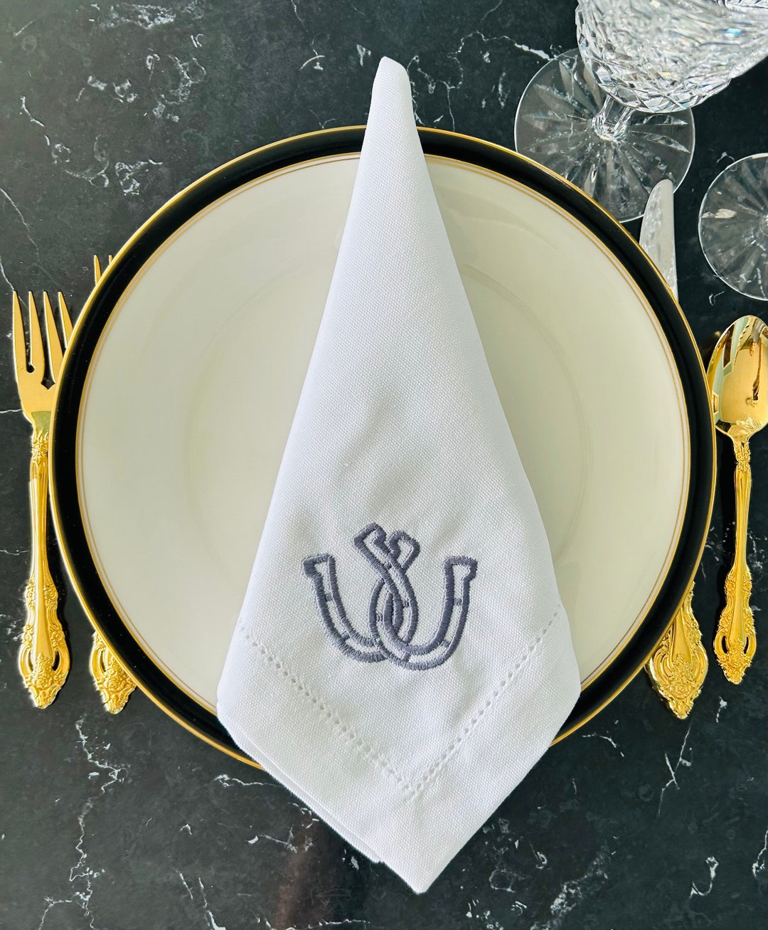 Embroidered Horseshoe Dinner Napkins: White Cotton Hemstitch, 20x20 - Etsy