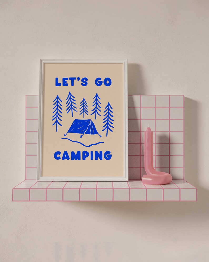 Let's Go Camping Illustrated Typography Wall Art Print camping, Van ...