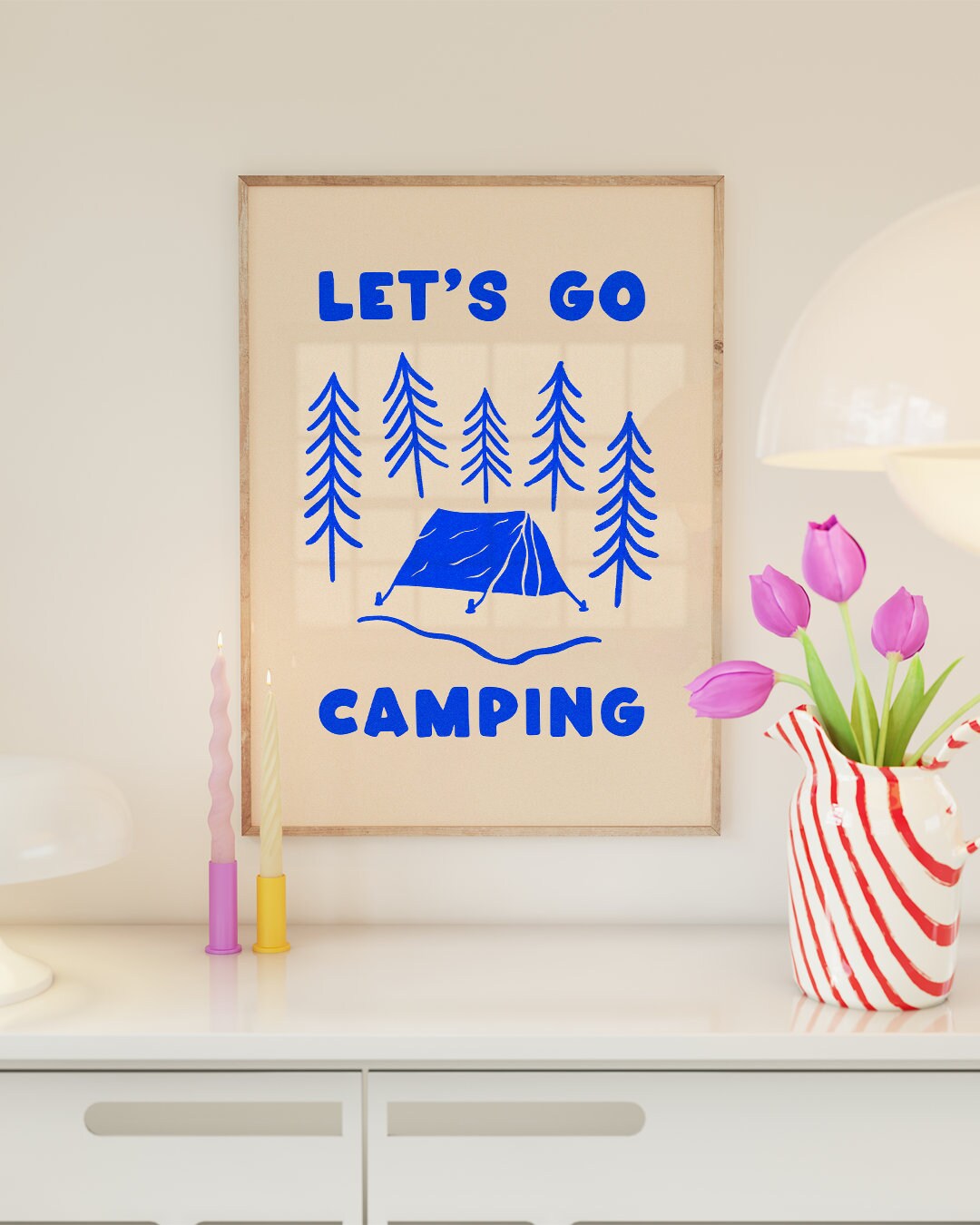 Let's Go Camping Illustrated Typography Wall Art Print camping, Van ...