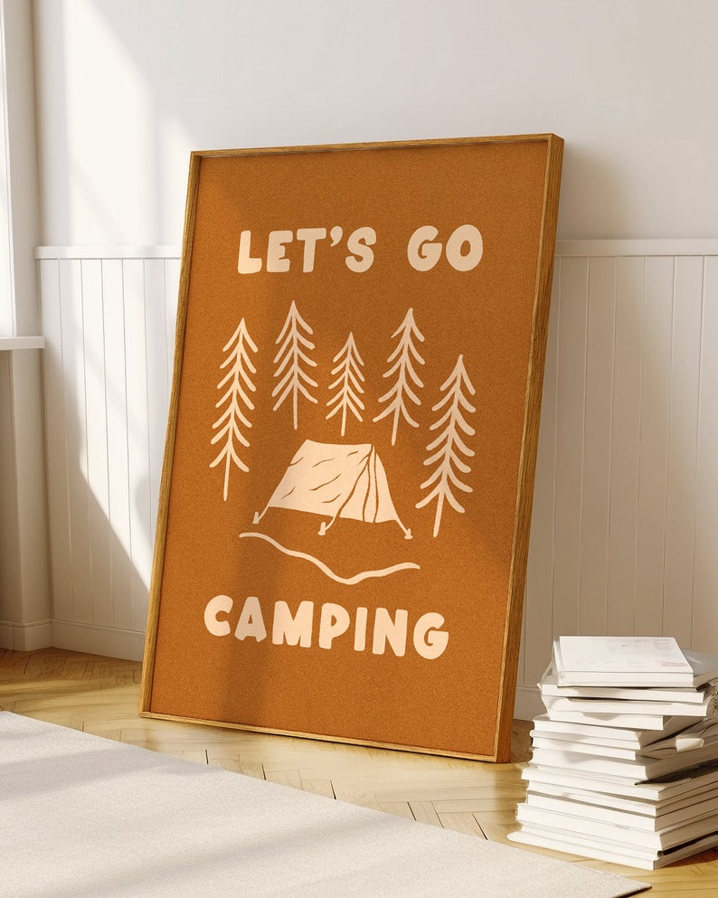 Let's Go Camping Illustrated Typography Wall Art Print camping, Van ...