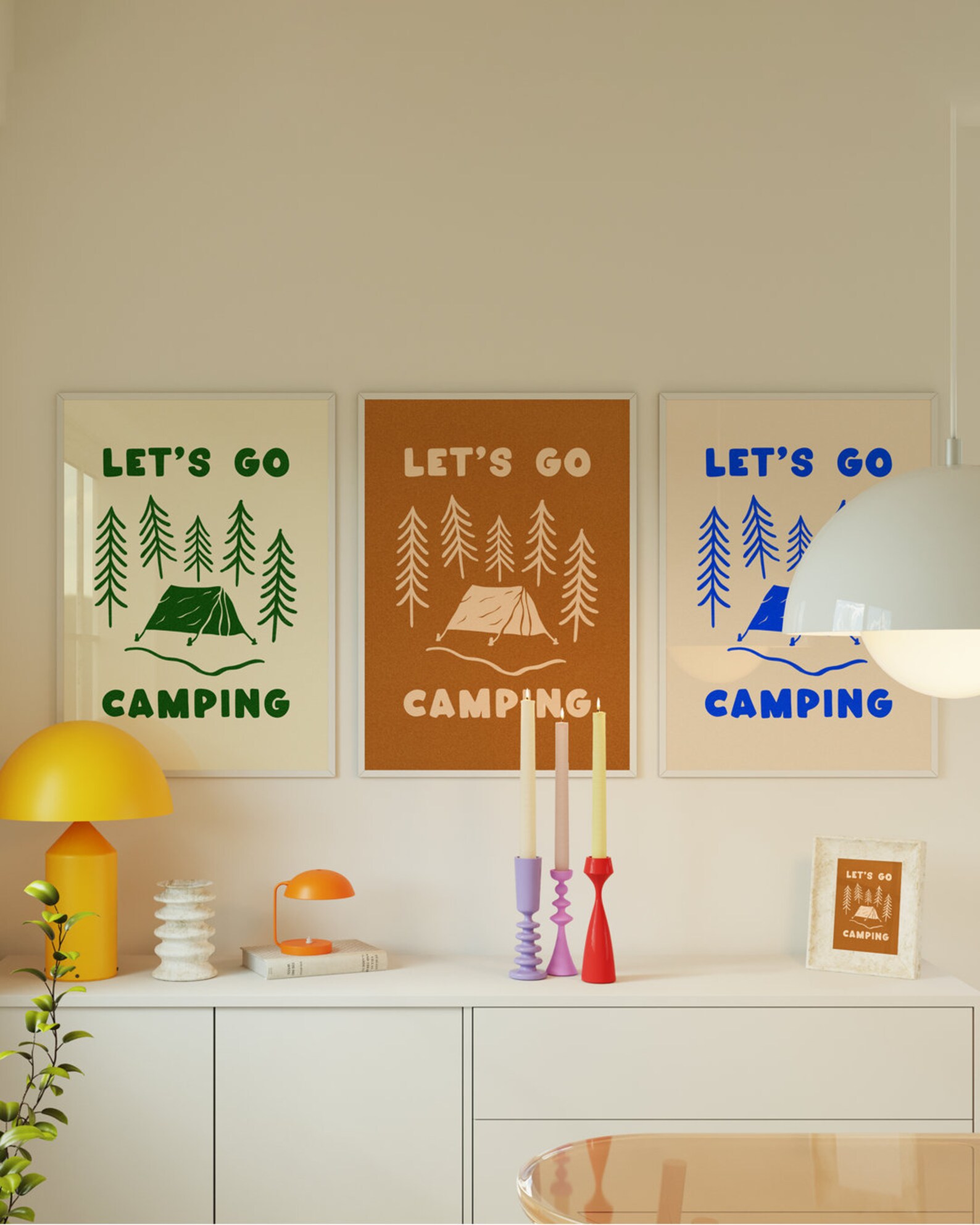 Let's Go Camping Illustrated Typography Wall Art Print camping, Van ...