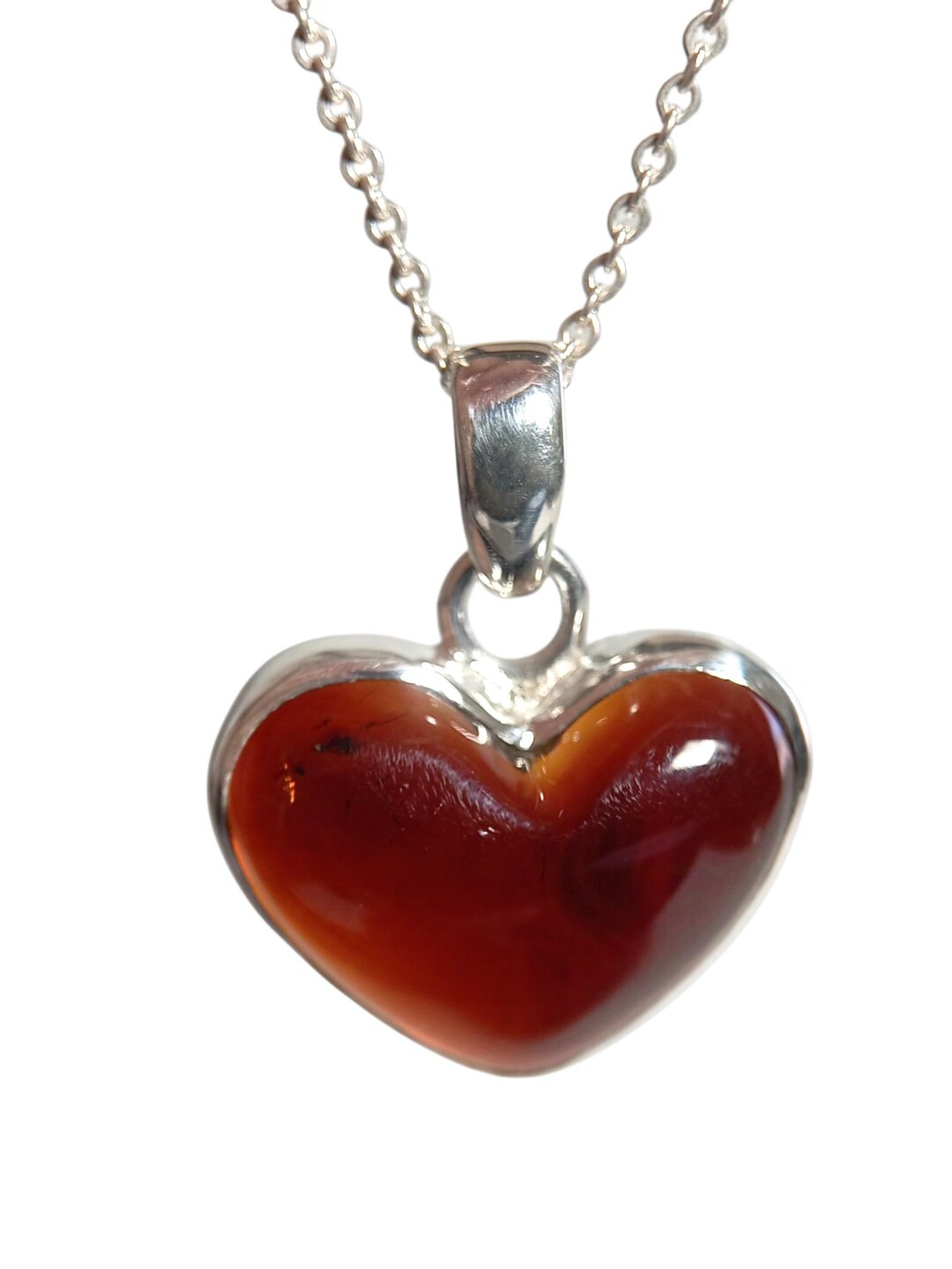Red Amber Heart Pendant in 925 Silver - Etsy