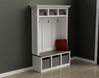 DIY Modern Hall Tree Bench, Coat Rack, Woodworking Cabinet, Hanger ...