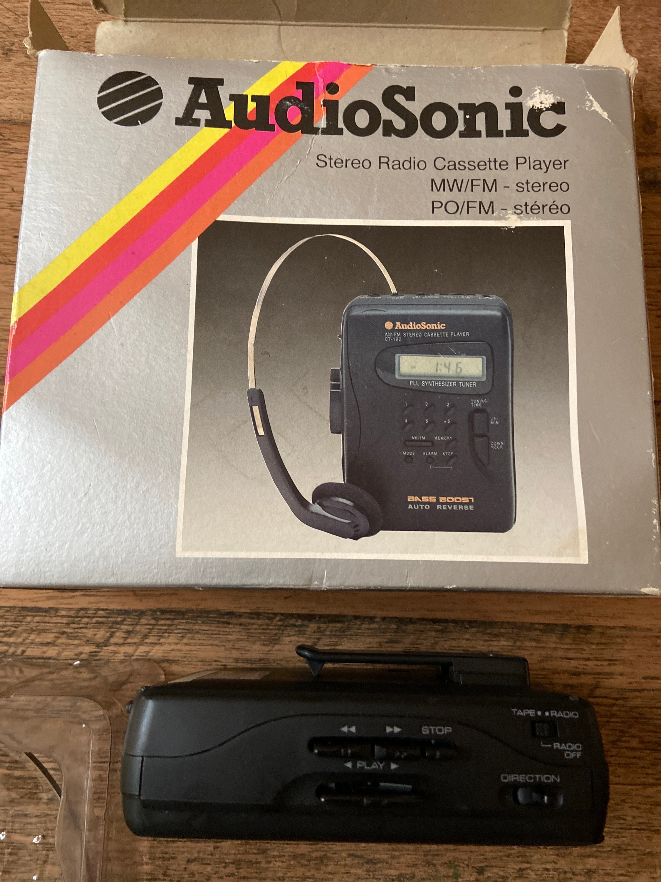 Audiosonic Walkman in Original Box and in Working Condition. CT 192. Stereo Cassette Player With ...