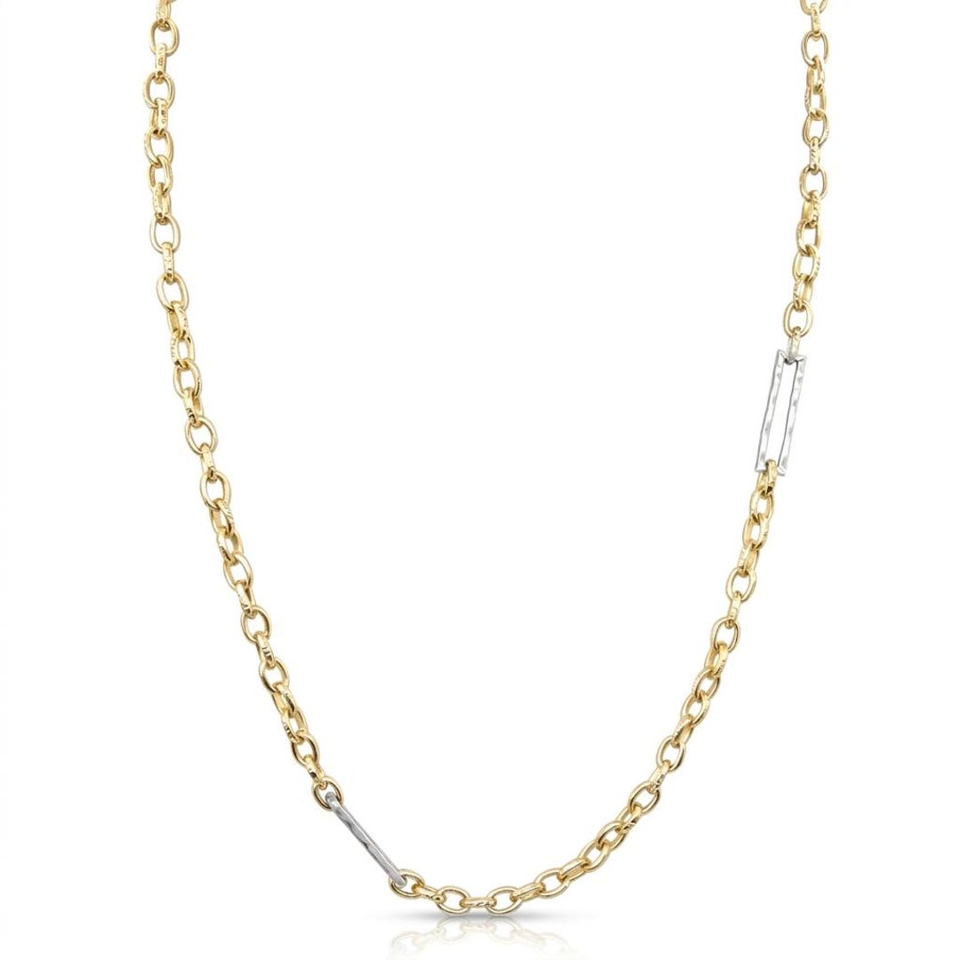 2-tone Chain Necklace in Gold With Silver Rectangular Link Accents - Etsy