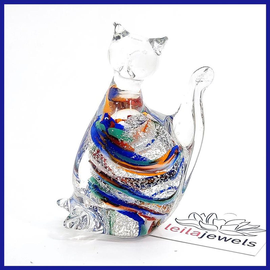 Glass Cat Figurine Murano Handblown Glass Cat, Colorful Italian Glass ...