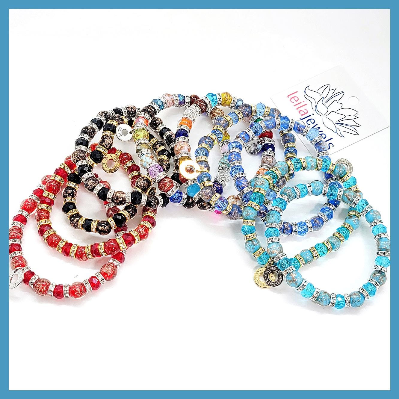 Murano Glass Crystal Beaded Bracelet: Colorful Italian Stretchy ...