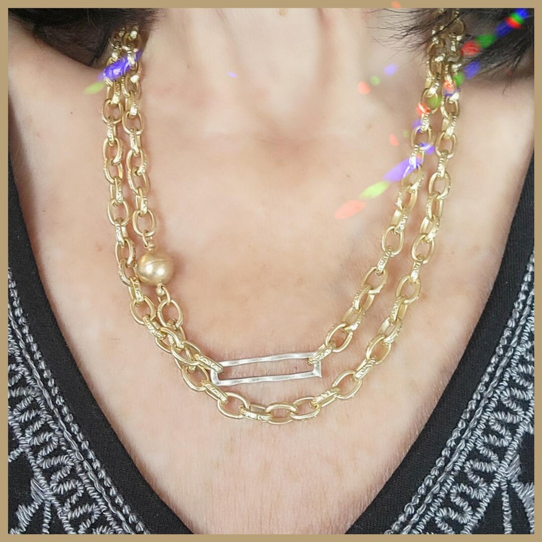 2-tone Chain Necklace in Gold With Silver Rectangular Link Accents - Etsy