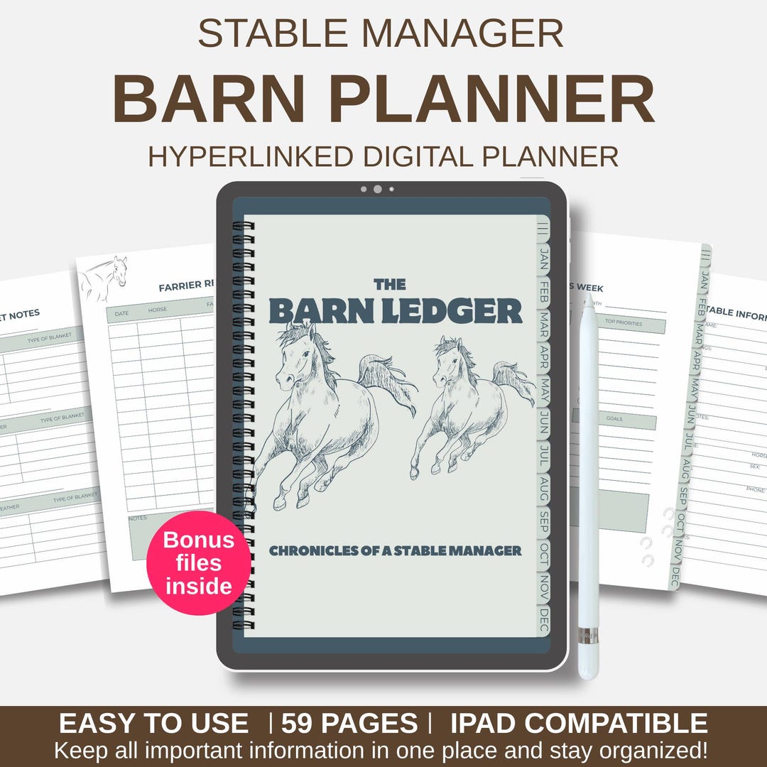 Stable Manager Digital Planner: Horse Barn Organizer (PDF File Download ...