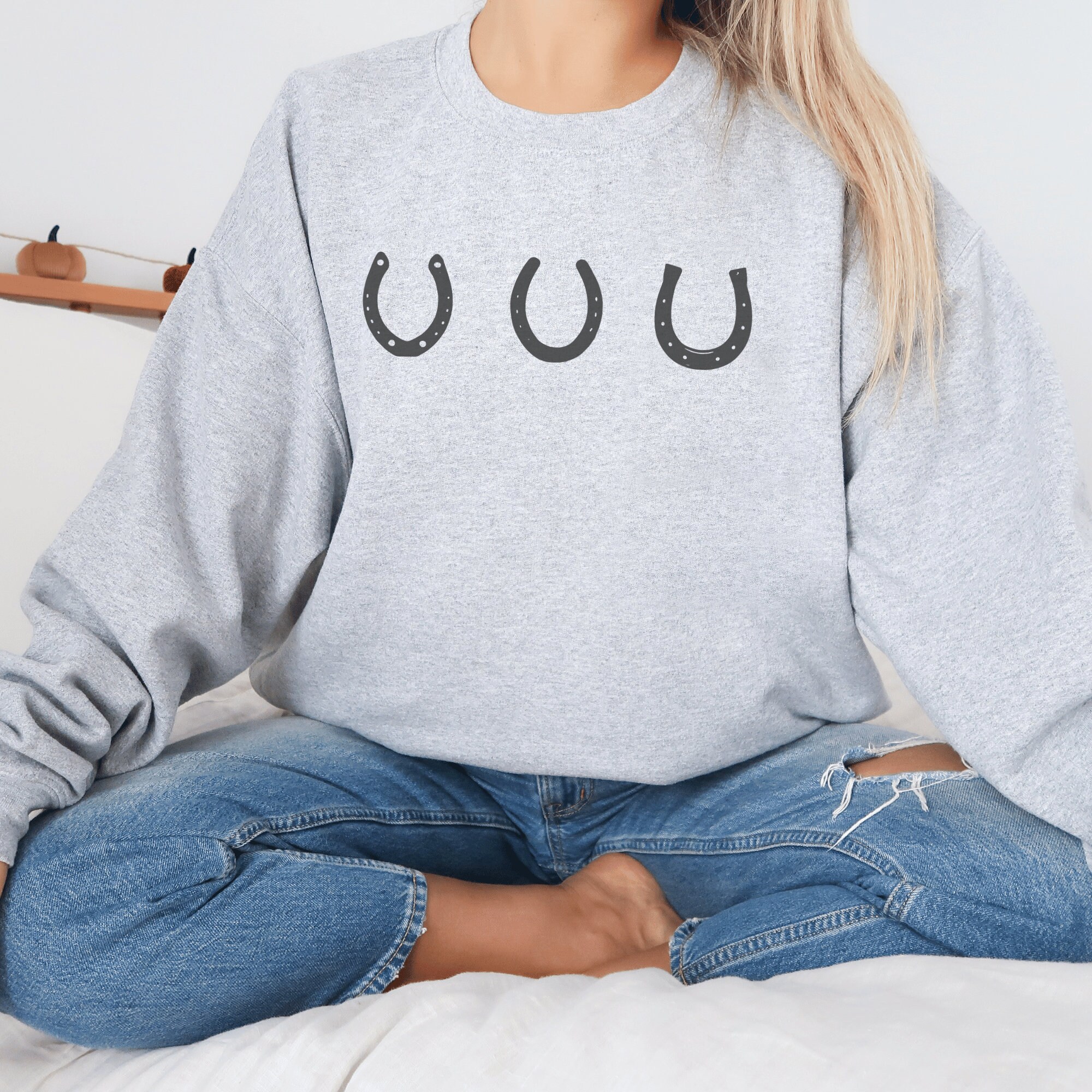 Personalized Horse Shoe Sleeve Print Sweatshirt, Gift for Equestrian ...