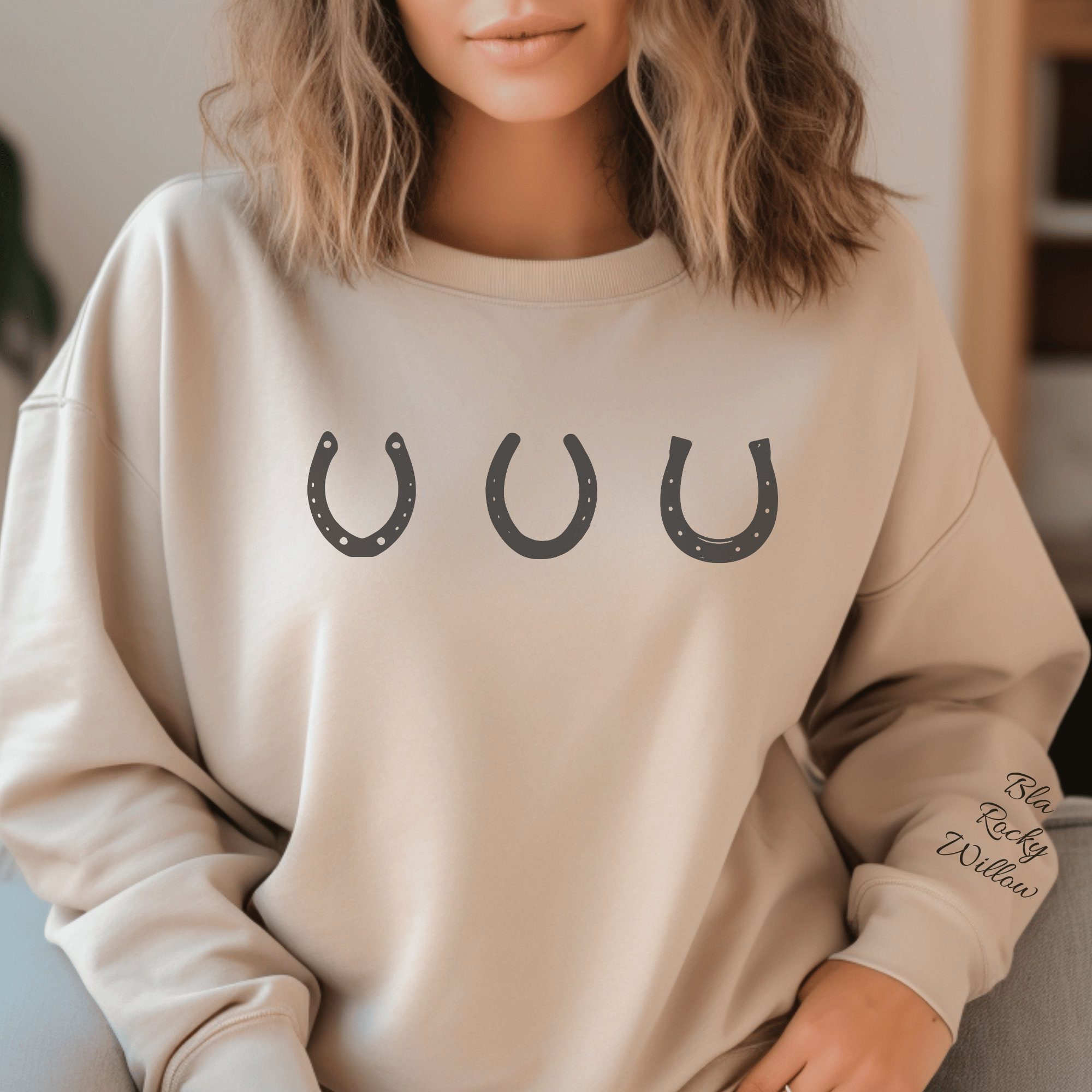 Personalized Horse Shoe Sleeve Print Sweatshirt, Gift for Equestrian ...