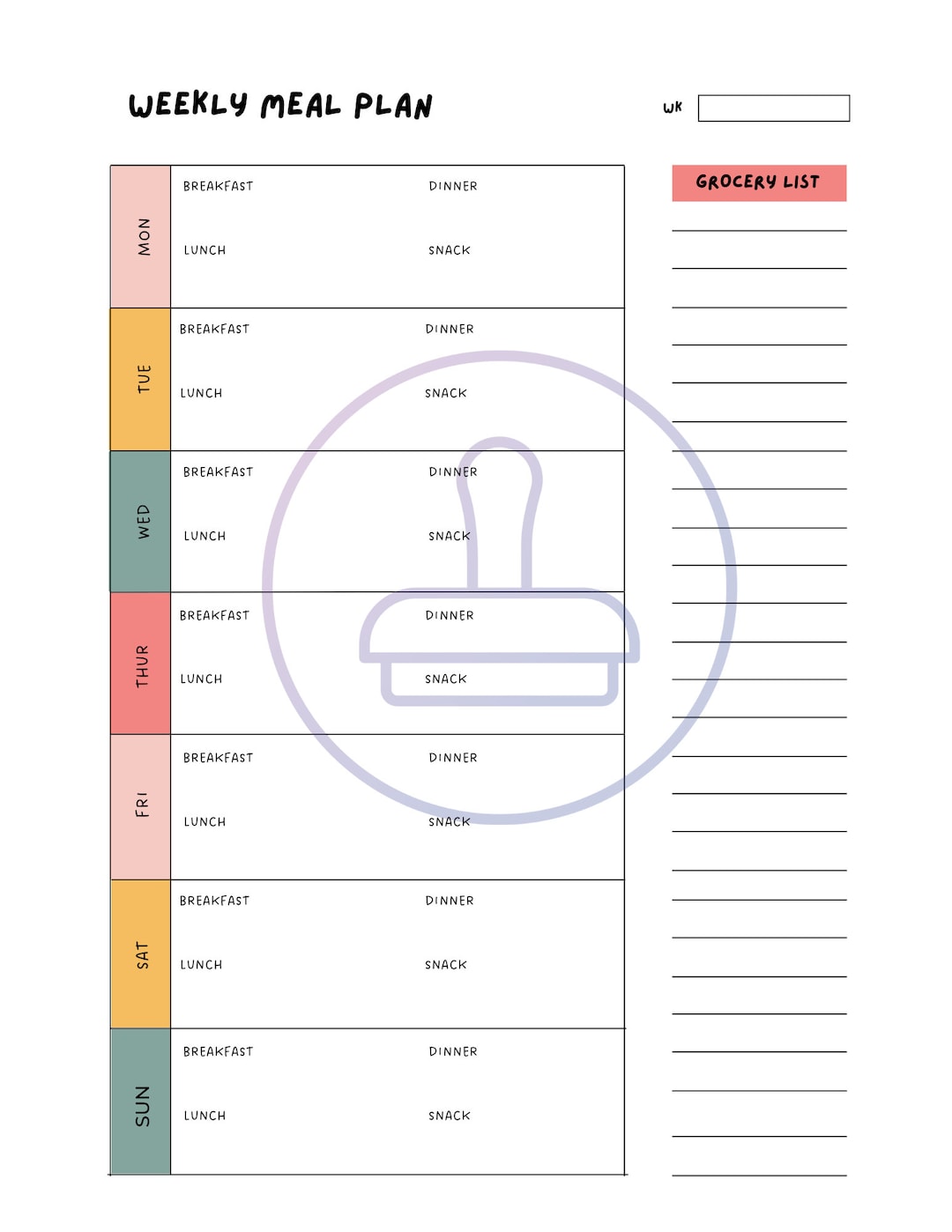 Colorful Meal Plan Template: Digital Download for Organized Meal ...