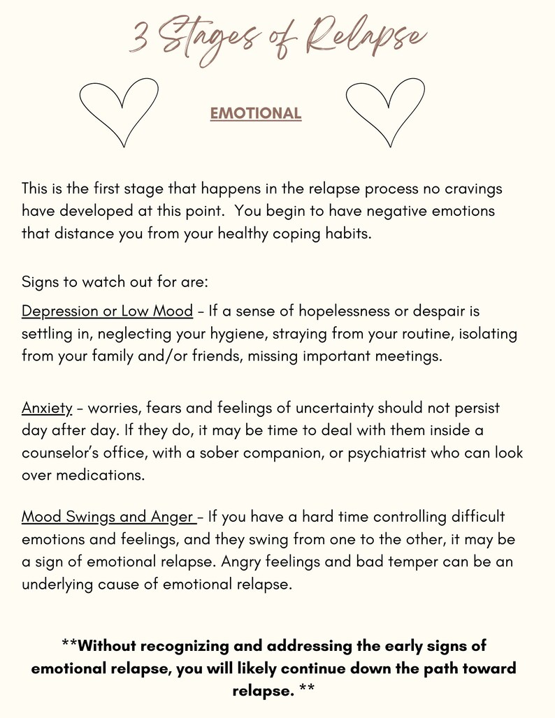 Relapse Prevention Plan - AA Addiction, Recovery, Sobriety, Relapse - Etsy