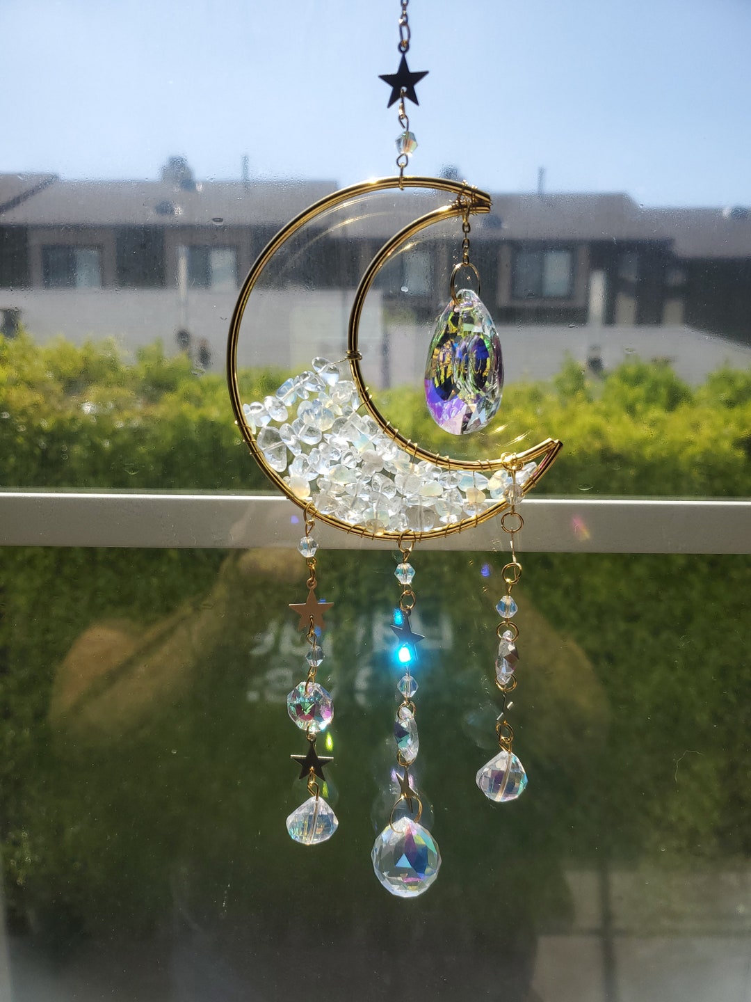 Clear Crystals 1/2 Moon Sun Catcher - Etsy