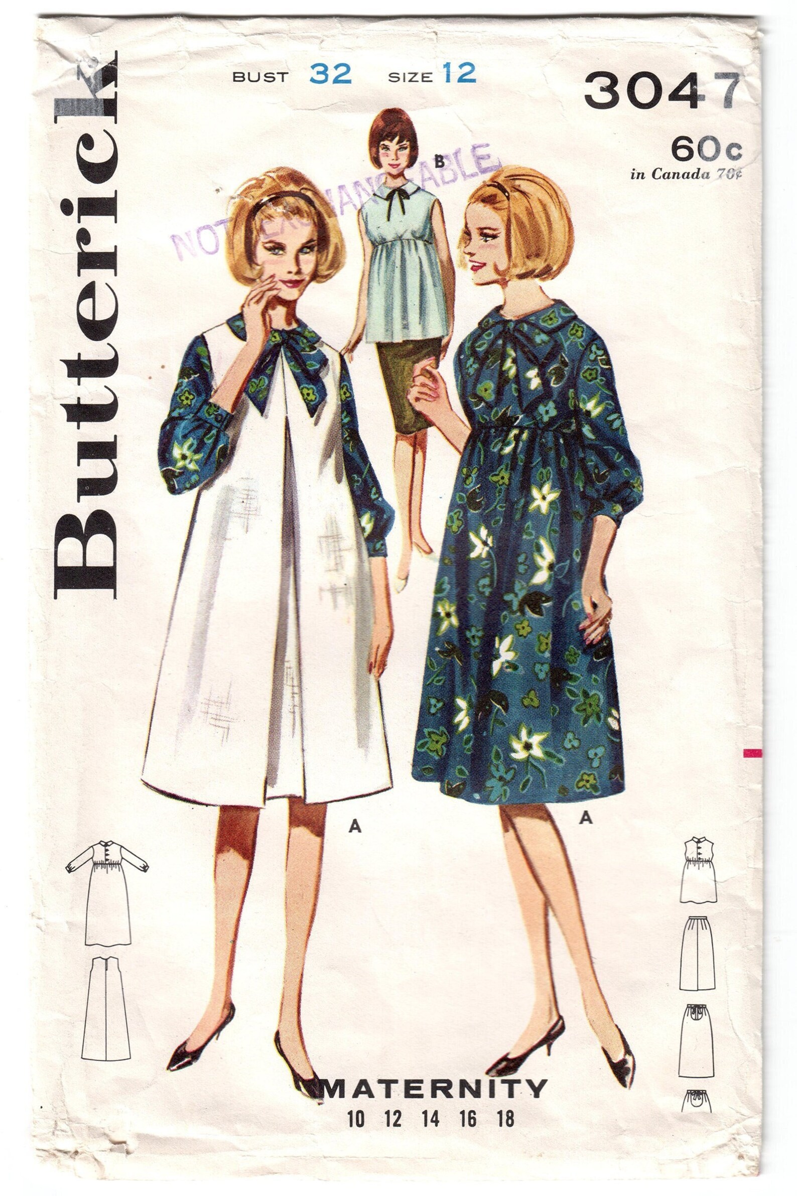 1960s Maternity Dress, Jumper, Sleeveless Smock Top & Skirt, Bust 32 ...