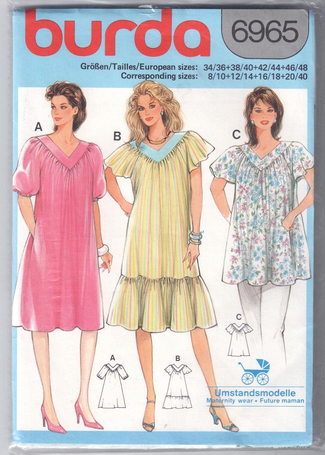 1980s Maternity Dress & Top With V-neck, Bust 36 38 40 | Vintage Sewing ...