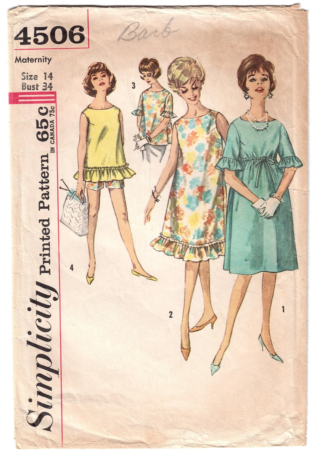 1960s Maternity Dress, Top & Shorts, Bust 34 / Vintage Sewing Pattern ...