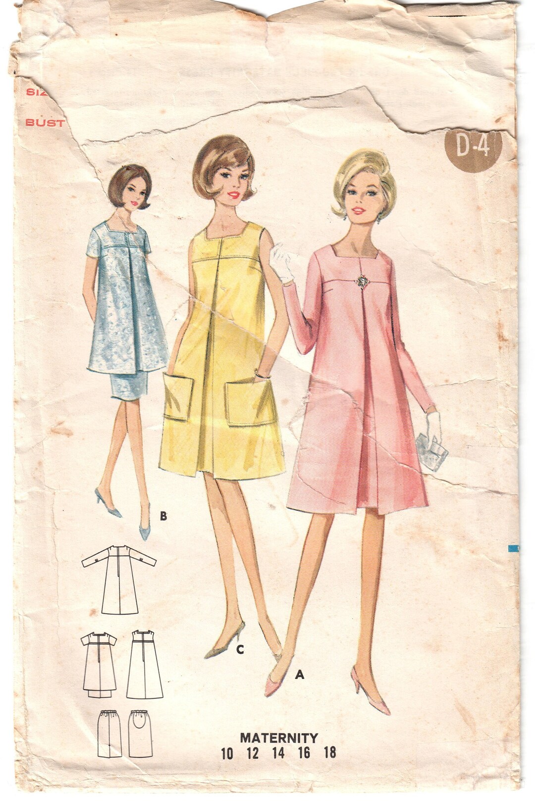 1960s Maternity Dress With Inverted Pleat, Bust 38 / Vintage Sewing ...