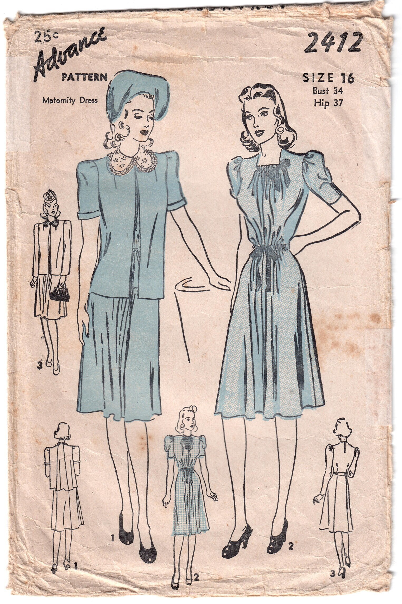 1940s Maternity Dress With Round or Pointed Collar, Bust 34 / Vintage ...