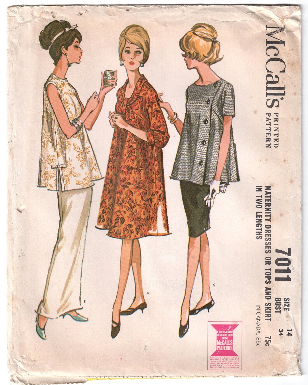 1960s Maternity Dress, Top & Skirt, Bust 34 / Vintage Sewing Pattern ...
