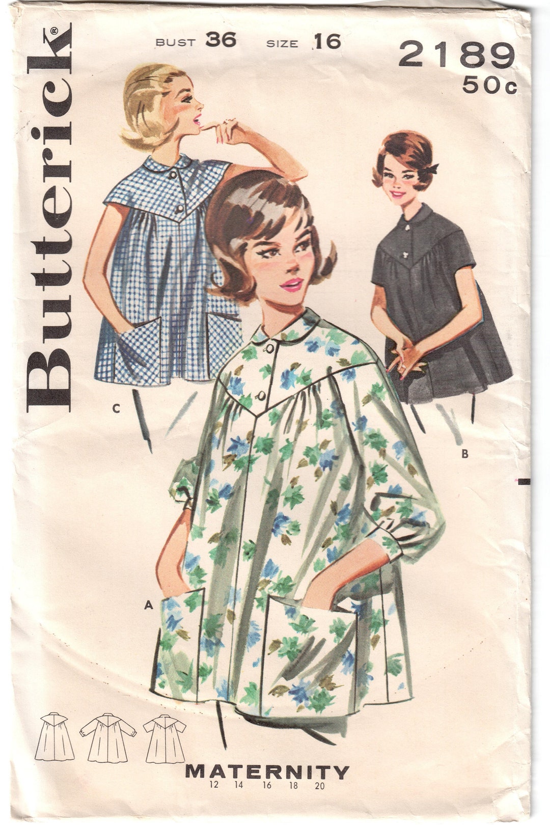 1960s Maternity Smock With Shaped Yoke and Sleeve Variations, Bust 36 ...