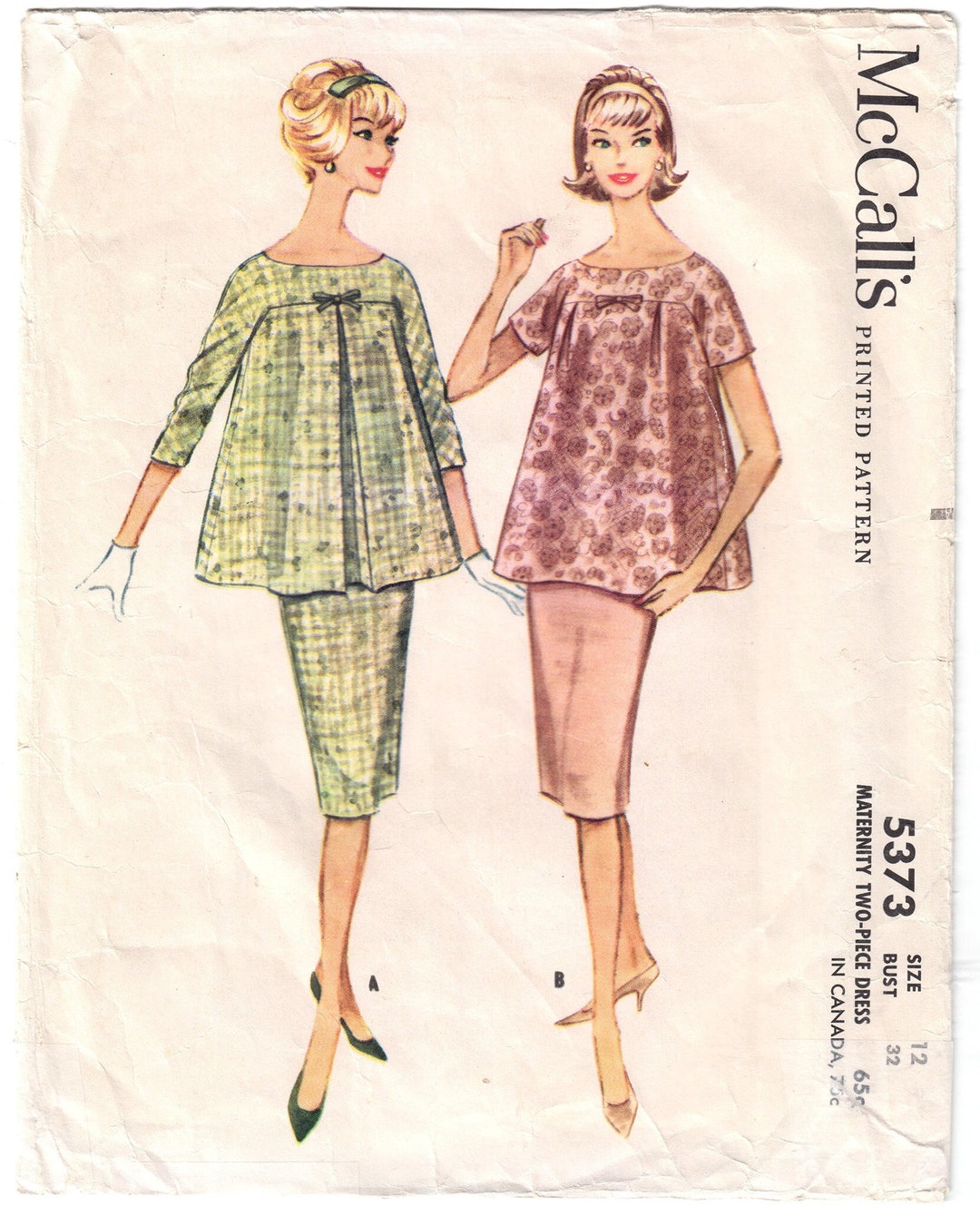 1960s Maternity Two-piece Dress, Top & Skirt, Bust 32 / Vintage Sewing ...