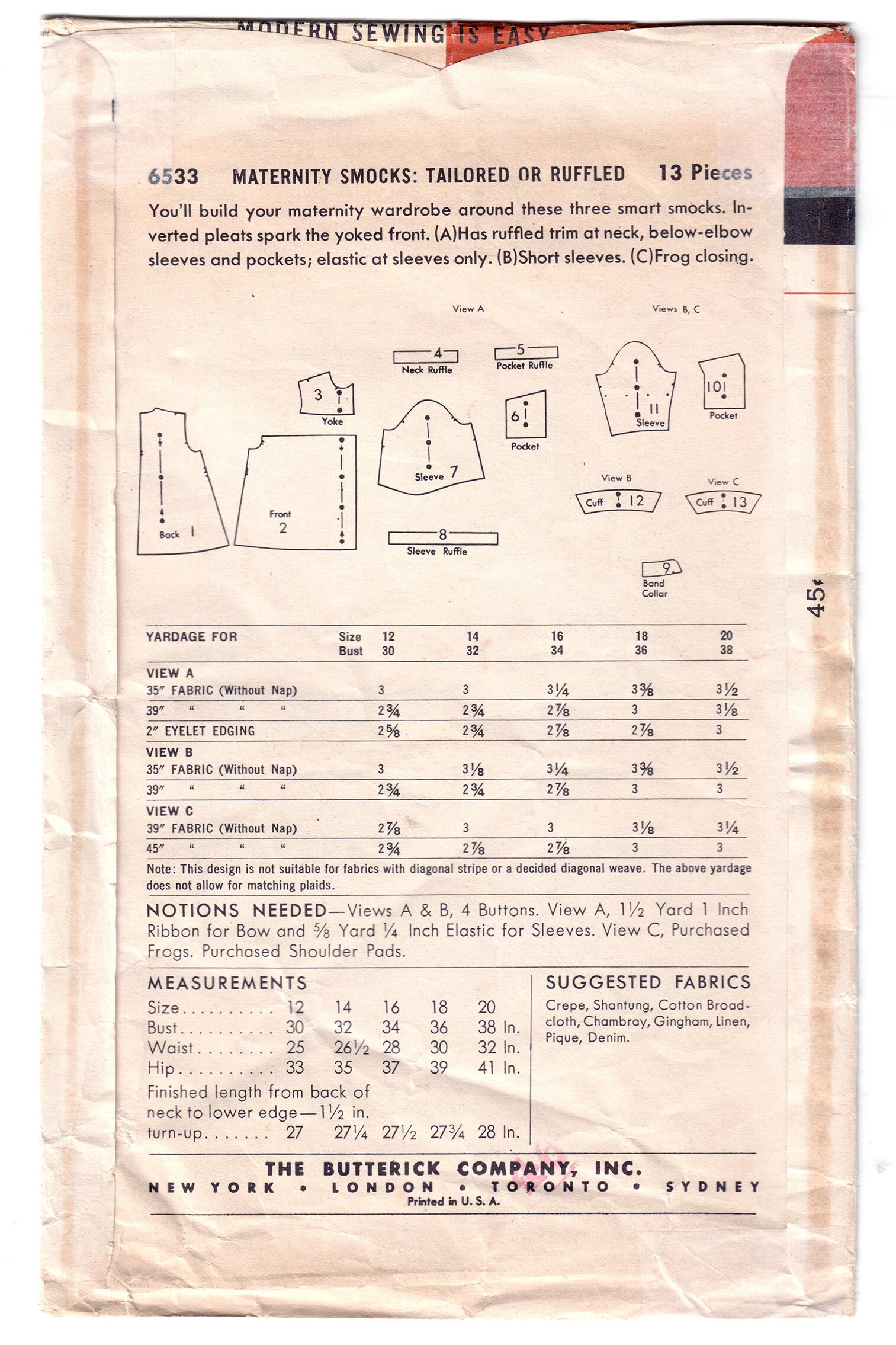 1950s Maternity Smocks With Tailored or Ruffled Finish, Bust 30 ...