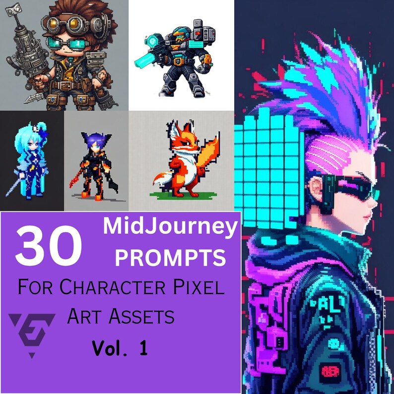 30 Midjourney Character Asset Pixel Art Prompts - Etsy Australia