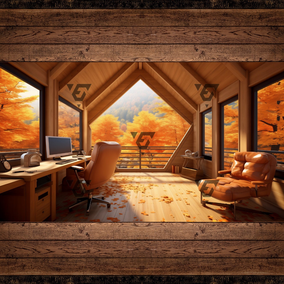 Cozy Autumn Woods Cabin Office Scenes Virtual Backgrounds | 5 Zoom ...