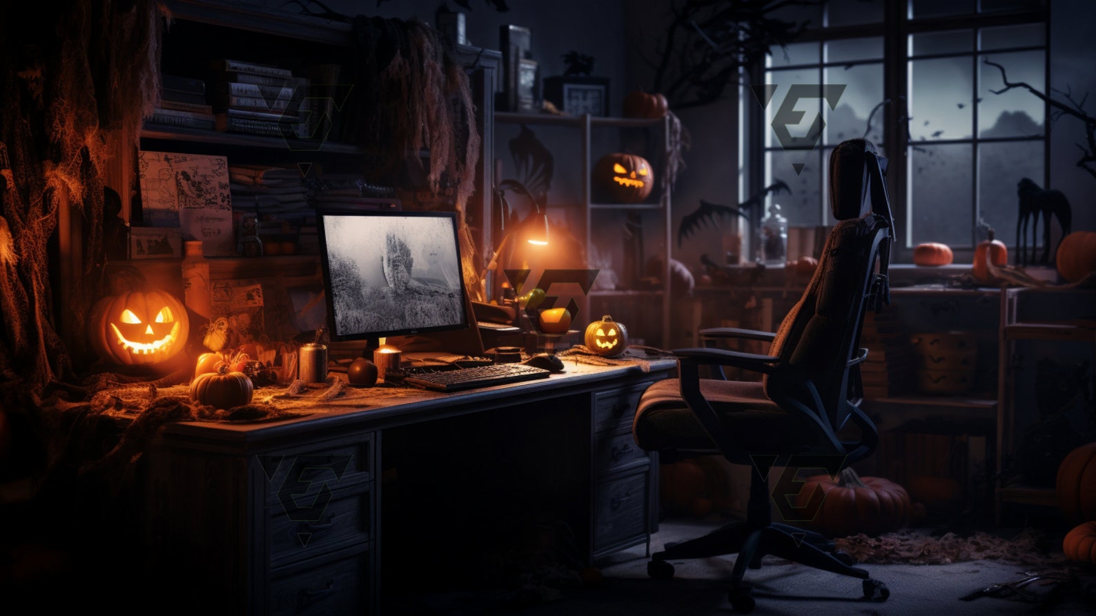 Halloween Spooky Office Virtual Backgrounds | 4 Zoom Virtual ...