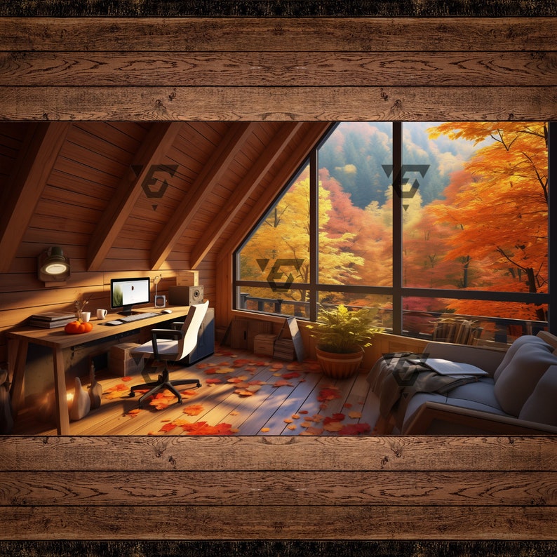 Cozy Autumn Woods Cabin Office Scenes Virtual Backgrounds | 5 Zoom ...